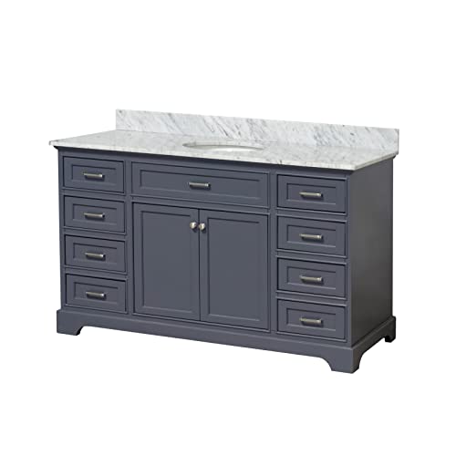 Kitchen Bath Collection Aria 60-inch Single Bathroom Vanity (Marine Gray/Carrara): Includes Marine Gray Cabinet with Authentic Italian Carrara Marble Countertop and White Ceramic Sink