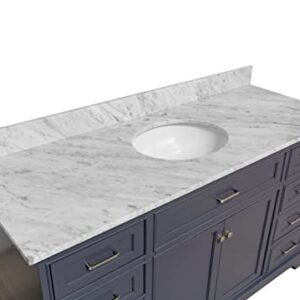 Kitchen Bath Collection Aria 60-inch Single Bathroom Vanity (Marine Gray/Carrara): Includes Marine Gray Cabinet with Authentic Italian Carrara Marble Countertop and White Ceramic Sink