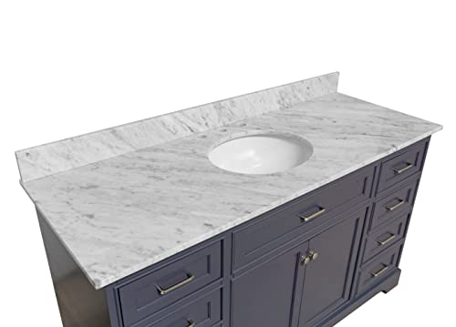 Kitchen Bath Collection Aria 60-inch Single Bathroom Vanity (Marine Gray/Carrara): Includes Marine Gray Cabinet with Authentic Italian Carrara Marble Countertop and White Ceramic Sink