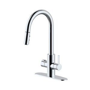 westbrass kh41a-26 hotmaster 4 in 1 single handle kitchen faucet only with push button dual spray mode pull down nozzle head, polished chrome