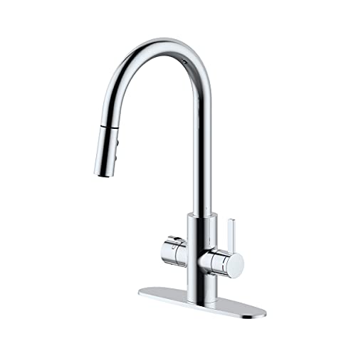 Westbrass KH41A-26 HotMaster 4 in 1 Single Handle Kitchen Faucet Only with Push Button Dual Spray Mode Pull Down Nozzle Head, Polished Chrome