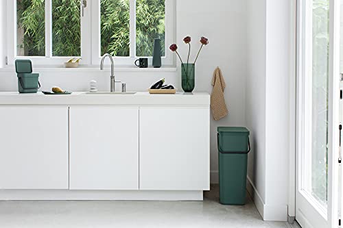 Brabantia Sort & Go Kitchen Recycling/Garbage Trash Can (10.6 Gal/Fir Green) Large Refuse Organiser with Handle & Removable Lid, Easy Clean, PerfectFit Bags Included