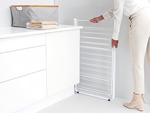 Brabantia HangOn Laundry Drying Rack (82ft / Fresh White) Compact, Foldaway, Adjustable Indoor Stainless Steel Clothes Horse