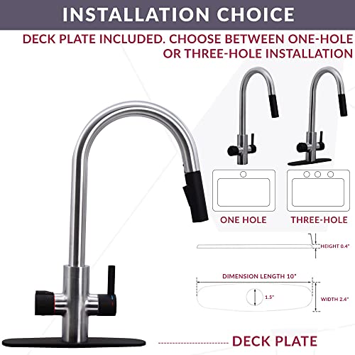 Westbrass KH41A-26 HotMaster 4 in 1 Single Handle Kitchen Faucet Only with Push Button Dual Spray Mode Pull Down Nozzle Head, Polished Chrome