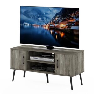 Furinno Claude Mid Century Style Wood Legs TV Stand for TV Size up to 50 inch with Two Cabinets, French Oak