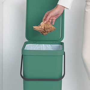 Brabantia Sort & Go Kitchen Recycling/Garbage Trash Can (10.6 Gal/Fir Green) Large Refuse Organiser with Handle & Removable Lid, Easy Clean, PerfectFit Bags Included