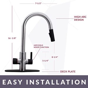 Westbrass KH41A-26 HotMaster 4 in 1 Single Handle Kitchen Faucet Only with Push Button Dual Spray Mode Pull Down Nozzle Head, Polished Chrome