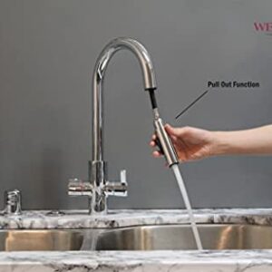 Westbrass KH41A-26 HotMaster 4 in 1 Single Handle Kitchen Faucet Only with Push Button Dual Spray Mode Pull Down Nozzle Head, Polished Chrome