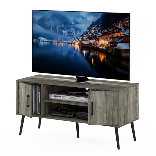 Furinno Claude Mid Century Style Wood Legs TV Stand for TV Size up to 50 inch with Two Cabinets, French Oak