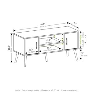 Furinno Claude Mid Century Style Wood Legs TV Stand for TV Size up to 50 inch with Two Cabinets, French Oak