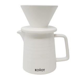 kovot pour over coffee maker set, premium ceramic dripper for 1-2 cup & 15 ounce serving pitcher, home filter coffee maker (white)