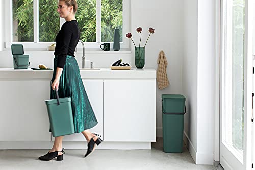 Brabantia Sort & Go Kitchen Recycling/Garbage Trash Can (10.6 Gal/Fir Green) Large Refuse Organiser with Handle & Removable Lid, Easy Clean, PerfectFit Bags Included