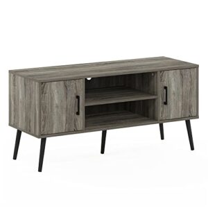 furinno claude mid century style wood legs tv stand for tv size up to 50 inch with two cabinets, french oak