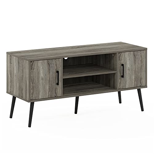 Furinno Claude Mid Century Style Wood Legs TV Stand for TV Size up to 50 inch with Two Cabinets, French Oak