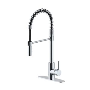 westbrass ks18a-26 21" commercial kitchen faucet with dual function open coil pull down sprayer and 1-lever handle, polished chrome