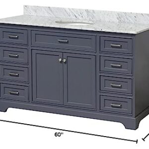 Kitchen Bath Collection Aria 60-inch Single Bathroom Vanity (Marine Gray/Carrara): Includes Marine Gray Cabinet with Authentic Italian Carrara Marble Countertop and White Ceramic Sink