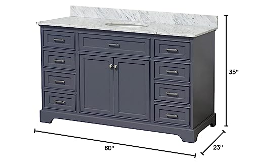 Kitchen Bath Collection Aria 60-inch Single Bathroom Vanity (Marine Gray/Carrara): Includes Marine Gray Cabinet with Authentic Italian Carrara Marble Countertop and White Ceramic Sink