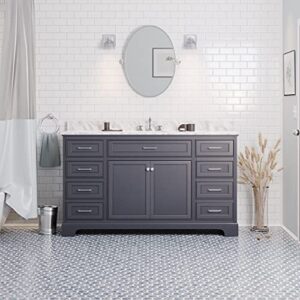 kitchen bath collection aria 60-inch single bathroom vanity (marine gray/carrara): includes marine gray cabinet with authentic italian carrara marble countertop and white ceramic sink