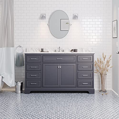 Kitchen Bath Collection Aria 60-inch Single Bathroom Vanity (Marine Gray/Carrara): Includes Marine Gray Cabinet with Authentic Italian Carrara Marble Countertop and White Ceramic Sink