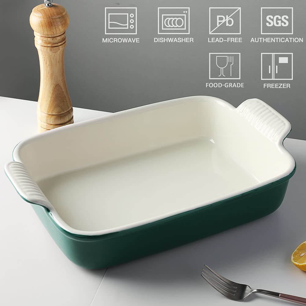 Sweejar Ceramic Baking Dish, Casserole Dish for Oven, 9x13 Inch Rectangular Lasagna Pan Deep, Bakeware with Handles for Cooking, Dinner, Kitchen, Banquet and Daily Use (Jade)