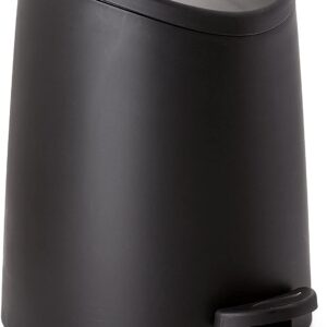 Superio Mini Plastic Bathroom Trash Can with Lid 3 Liter Black Modern Curved Step On Trash Can with Foot Pedal, Mini Kitchen Waste Bin, Durable and Soft Close for Bedroom, Office, Under Desk