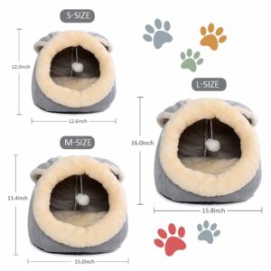 Beds for Indoor Cats - Small Dog Bed with Anti-Slip Bottom, Rabbit-Shaped Cat/Dog Cave with Hanging Toy, Puppy Bed with Removable Cotton Pad, Super Soft Calming Pet Sofa (Grey Medium)