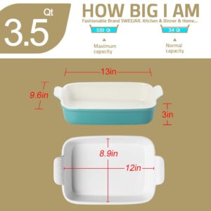 Sweejar Ceramic Baking Dish, Casserole Dish for Oven, 9x13 Inch Rectangular Lasagna Pan Deep, Bakeware with Handles for Cooking, Dinner, Kitchen, Banquet and Daily Use (Jade)