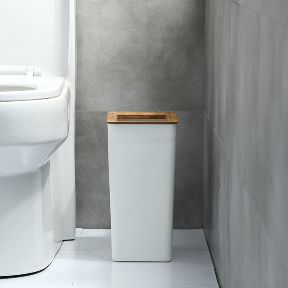 DOITOOL Large Trash Can White Bathroom Trash Can Minimalist Modern Style Garbage Can with Lid Bathroom Waste Container Dog Proofed Trash Can