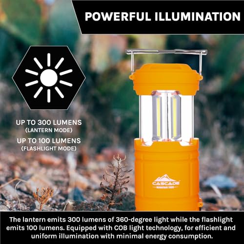 Cascade Mountain Tech Pop-Up LED Camping Flashlight Lantern - 2 Pack,Orange