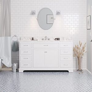 kitchen bath collection aria 60-inch single bathroom vanity (white/carrara): includes white cabinet with authentic italian carrara marble countertop and white ceramic sink