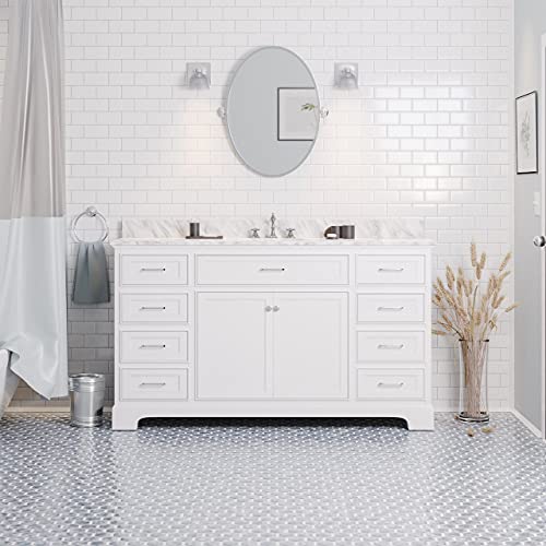 Kitchen Bath Collection Aria 60-inch Single Bathroom Vanity (White/Carrara): Includes White Cabinet with Authentic Italian Carrara Marble Countertop and White Ceramic Sink