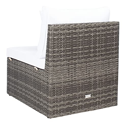 SAFAVIEH Outdoor Collection Pramla Grey Brown/White Cushion Settee with Storage Ottoman (Set of 2) PAT7515C