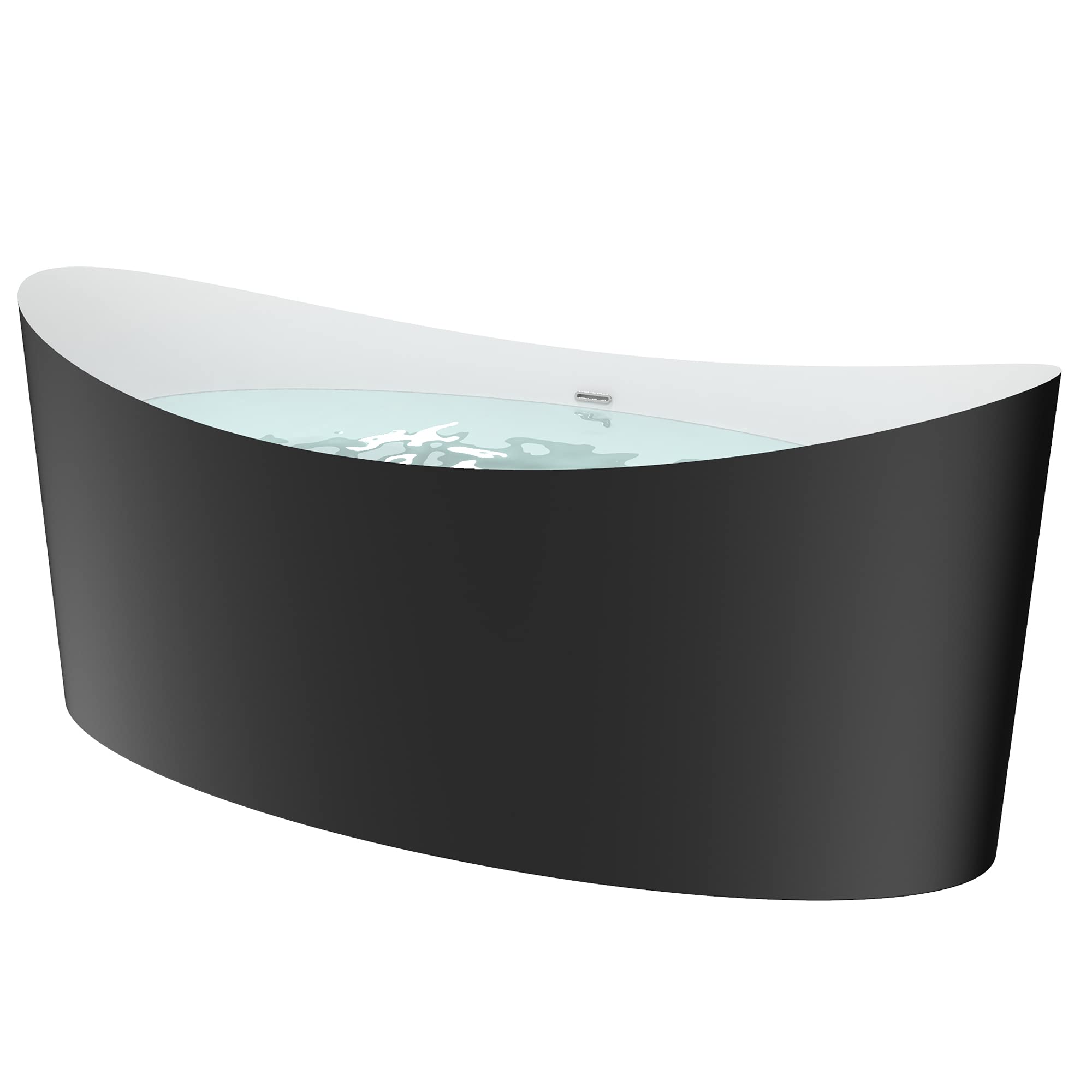 HEATGENE 68.5 Inches Acrylic Freestanding Bathtub Oval Modern Bathtub Contemporary Soaking Tub Easy to Install UPC Certified Drain & Overflow Assembly Included, Black