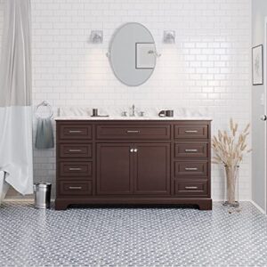 kitchen bath collection aria 60-inch single bathroom vanity (chocolate/carrara): includes chocolate cabinet with authentic italian carrara marble countertop and white ceramic sink