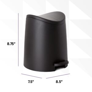 Superio Mini Plastic Bathroom Trash Can with Lid 3 Liter Black Modern Curved Step On Trash Can with Foot Pedal, Mini Kitchen Waste Bin, Durable and Soft Close for Bedroom, Office, Under Desk