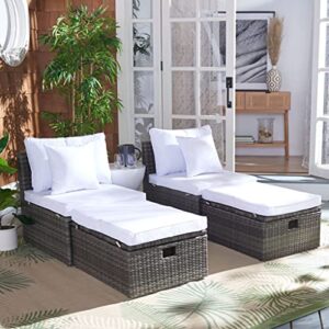 safavieh outdoor collection pramla grey brown/white cushion settee with storage ottoman (set of 2) pat7515c