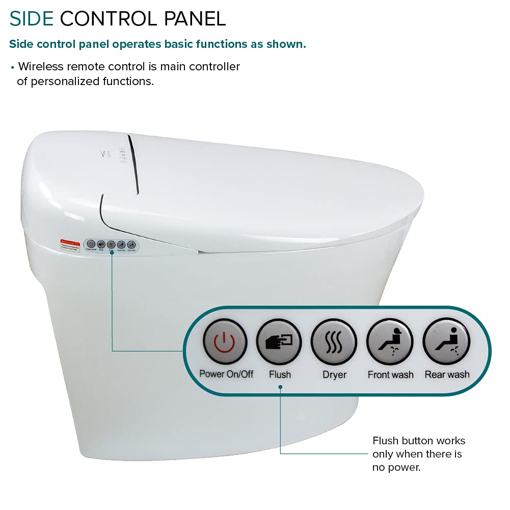 Transolid TL-77780-A Ginger 1-Piece 1.28 GPF Single Flush Elongated Bidet Toilet, White