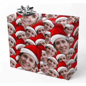 interestprint personalized photo wrapping paper merry christmas with christmas hat happy birthdays, custom name gift wrap roll 58inx 23in