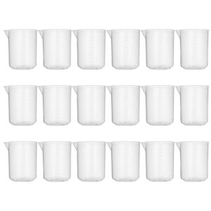 18 pack plastic beakers, 1000 ml graduations, premium polypropylene, plastic graduated measuring cups for science lab equipment, home experiment, school teaching supplies transparent