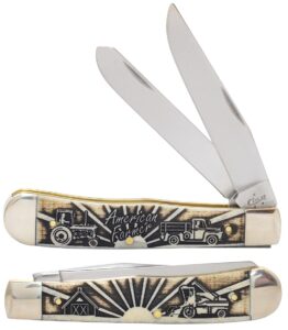 case wr xx pocket knife natural sculpted bone trapper american farmer item #1067603 - (6254 ss) - length closed: 4 1/8 inches