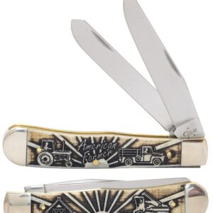 Case WR XX Pocket Knife Natural Sculpted Bone Trapper American Farmer Item #1067603 - (6254 SS) - Length Closed: 4 1/8 Inches