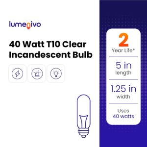 lumenivo Piano Light Bulb 40 watt 120 Volts 一 40T10/CL Light Bulb Display Replacement 一 T10 Bulb Medium Base (E26) 一 280 Lumen Clear Incandescent Bulb for Illuminated Display Units 一 2 Pack