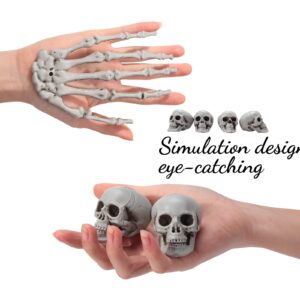 8 Pieces Halloween Decoration Set Includes 4 Halloween Mini Skulls Realistic Looking Skulls and 4 Skeleton Hands Plastic Fake Human Hands for Halloween Party Decoration