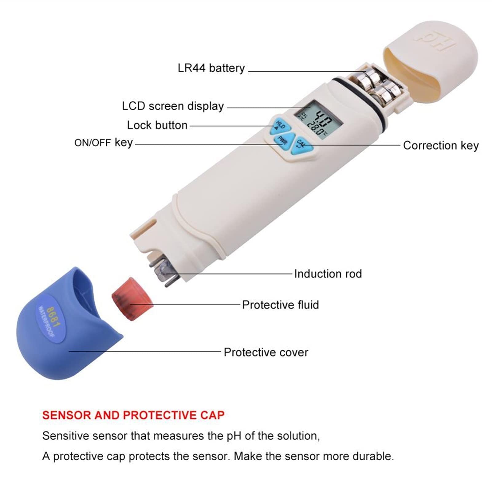 DADAKEWIN PH Meter Pen Type Acidity Meter Waterproof Temperature Tester Aquarist Electronic Water Quality Analyzer (Size : 0.00~14.00 AZ8681)