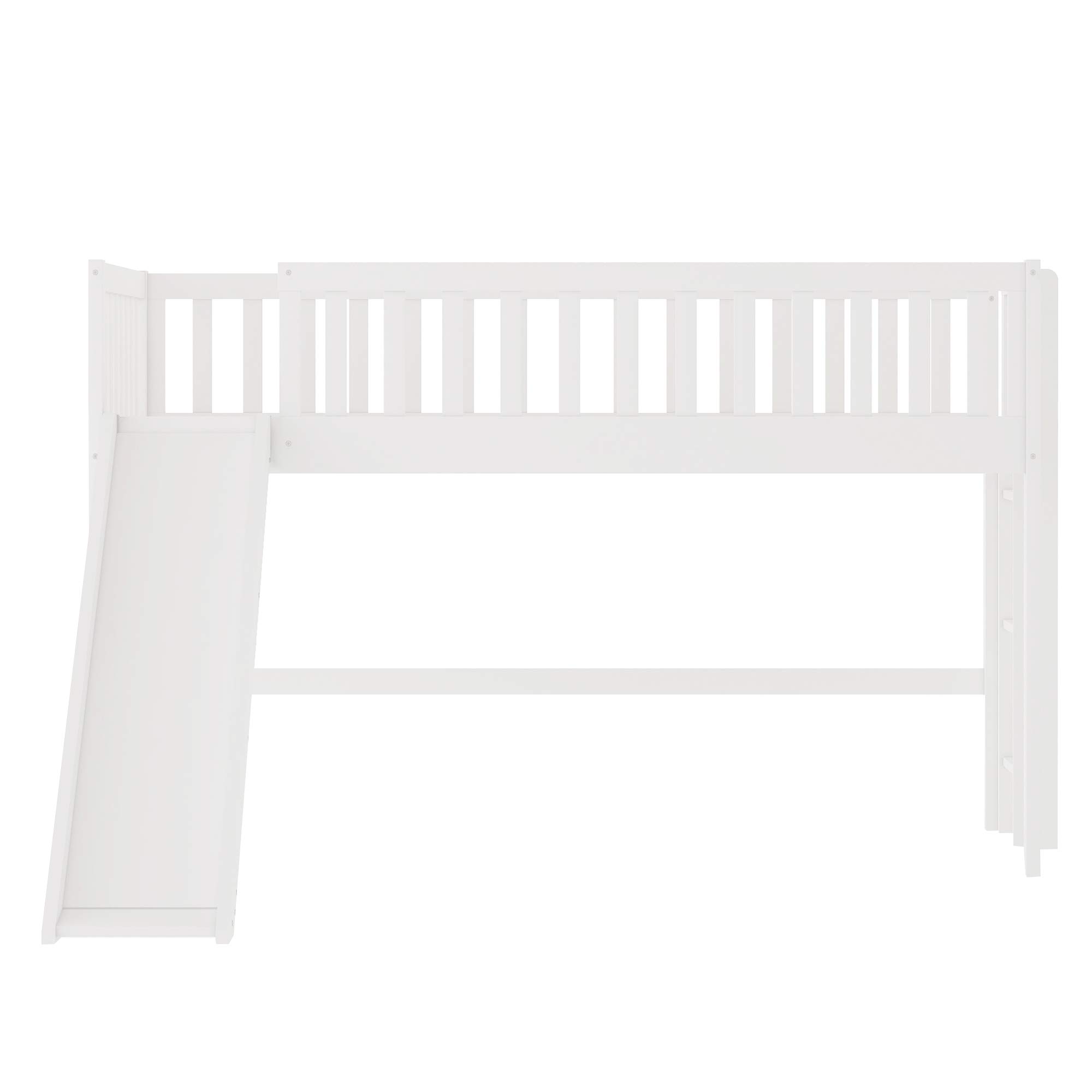 Harper & Bright Designs Twin Size Low Loft Bed with Slide, Wood Low Loft Bed for Kids, Girls, Boys (White)