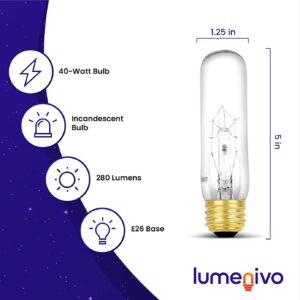 lumenivo Piano Light Bulb 40 watt 120 Volts 一 40T10/CL Light Bulb Display Replacement 一 T10 Bulb Medium Base (E26) 一 280 Lumen Clear Incandescent Bulb for Illuminated Display Units 一 2 Pack