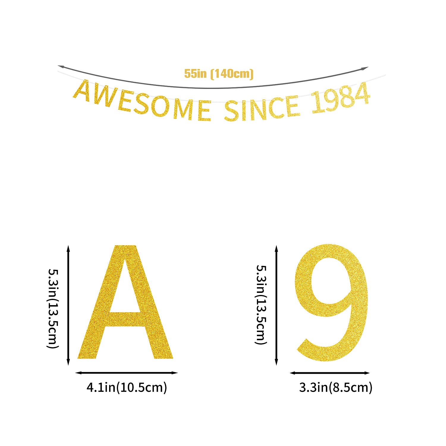 Awesome Since 1984 Banner Pre-strung Happy 40th Birthday Banner Gold Glittery 40 Forty Years Old Birthday Party Decorations for Men Women