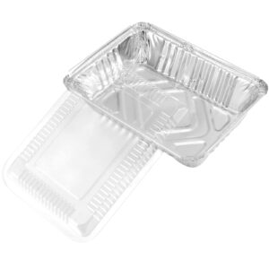 FUNSUEI 125 Pack 2.25 Lbs 8.5 x 6 x 2 Inch Aluminum Pans, Disposable Aluminum Foil Pans with Clear Lids for Baking, Cooking, Heating, Takeout