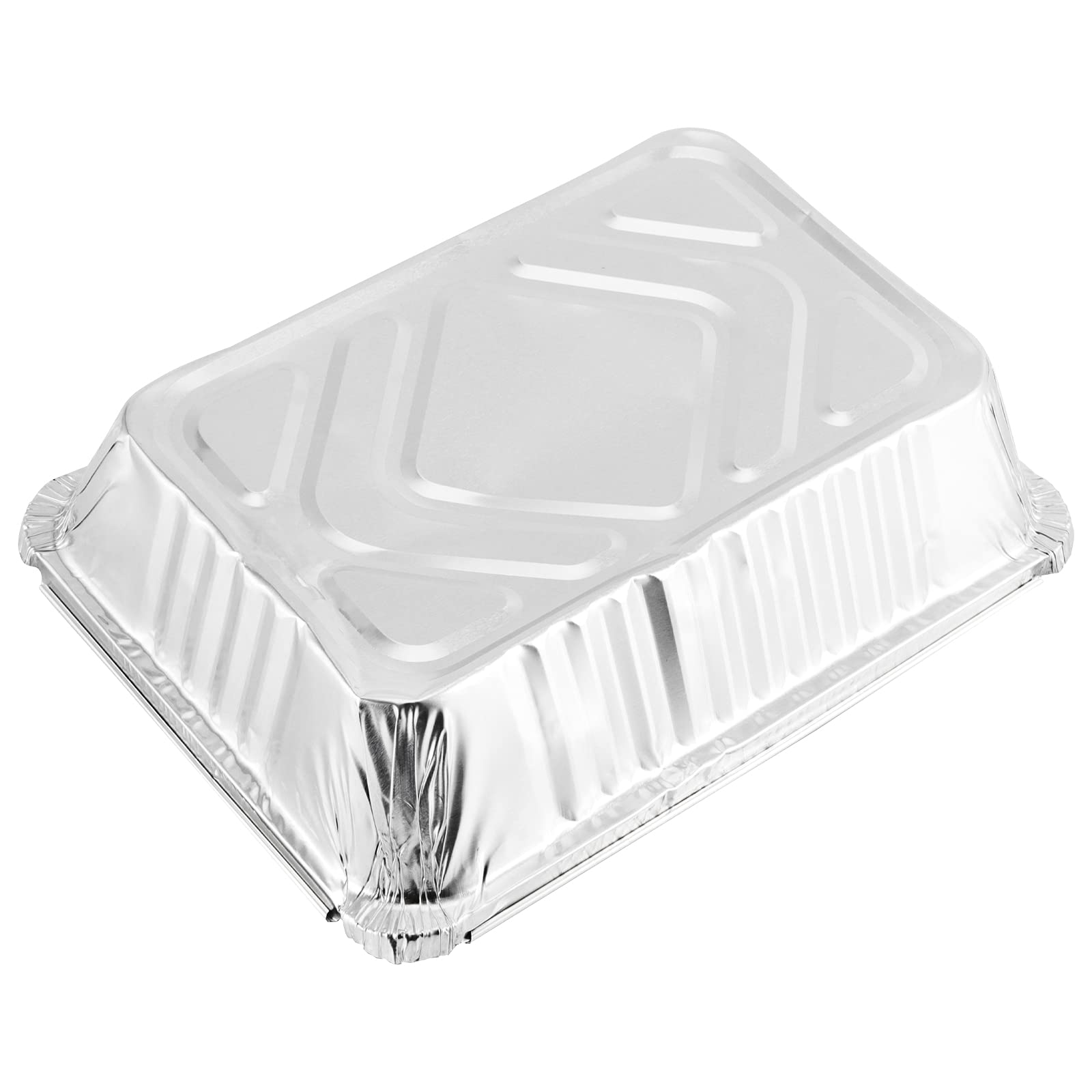 FUNSUEI 125 Pack 2.25 Lbs 8.5 x 6 x 2 Inch Aluminum Pans, Disposable Aluminum Foil Pans with Clear Lids for Baking, Cooking, Heating, Takeout