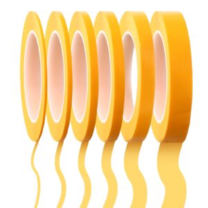 6 rolls pinstripe tape 1/16, 7/10, 1/8, 1/4, 1/2 and 3/4 inch x 52 yard, thin tape masking tape, painters automotive masking tape for diy car auto paint art (yellow)